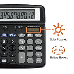 Victor 9700 12-Digit Standard Function Business Calculator, Battery and Solar Hybrid Powered Tilt LCD Display, Great for Home and Office Use, Black