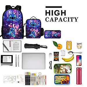 mfiwena Teens Cartoon Bag Set Backpack for Girls Boys 17" Laptop Bookbag with High-capacity Insulated Lunch Bag Pencil Case