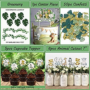 270 Piece Jungle Safari Baby Shower Decorations for Boy Or Girl Kit | Gender Neutral Animal Decor | Banners Garland Fans Guestbook Sash Balloons Cake Topper Games Stickers Creature Cutouts Ivy Vines