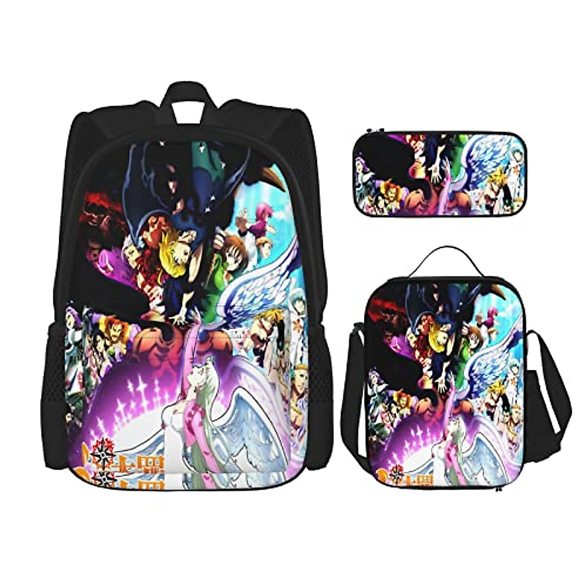 ORPJXIO Backpack 3 Piece Set The Seven Anime Deadly Sins Laptop Backpack Pencil Case Lunch Bag Combination For Travel Work Camping