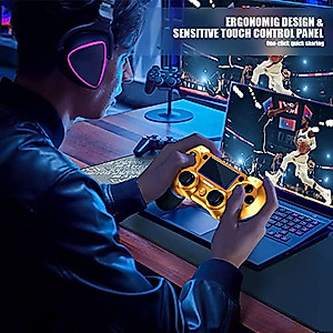 AceGamer Wireless Controller for PS4, Custom Basketball Design V2 Gamepad Joystick for PS4 with Non-Slip Grip of Both Sides and 3.5mm Audio Jack! Thumb Caps Included! (Dark-Gold Basketball)