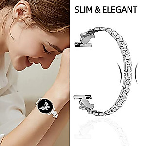 20mm Bling Rose Band for Samsung Galaxy Watch 4 40mm 44mm, Watch 5 40mm 44mm, Galaxy Watch 4 Classic 42mm 46mm, Active 2 40mm 44mm, Watch 3 41mm Adjustable Band Women Bracelet Wristband, Silver