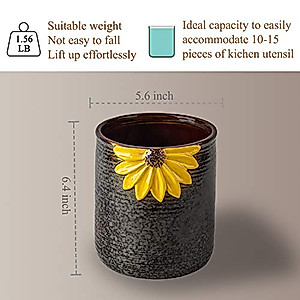 Utensil Crock, Kitchen Utensil Holder, Ceramic Utensil Holder for Countertop, Cooking Utensil Holder for Kitchen Sunflower Decor Large Kitchen Spatula Holder