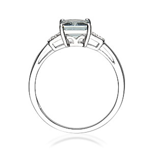 Gin & Grace 10K White Gold Genuine Blue Aquamarine Ring with Diamonds|Ethically, authentically & organically sourced (Emerald-cut) shaped Aquamarine hand-crafted jewelry for her | Aquamarine Ring