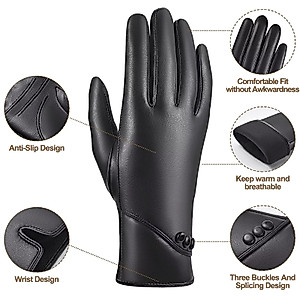 MAGILINK Genuine Sheepskin Leather Gloves for Women, Winter Warm Touchscreen Gloves Thinsulate Lined, Driving Motorcycle Gloves(Black-M)