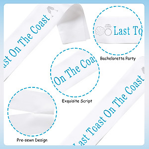 JOYMEMO Last Toast on the Coast Sash, White Champagne Sea Shell Sash for Coastal Bachelorette Bridal Shower Engagement Wedding Decor, Beach Nautical Theme Party Decorations Supplies