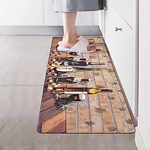 LEEVAN Kitchen Rug Set, Kitchen Floor Mats 2 Piece PVC Leather Anti Fatigue Comfort Heavy Duty Standing Mat Waterproof Oil Proof Non-Skid Rubber Back Washable Doormat Bathroom Area Rug Carpet