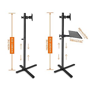 Monitor Arms Floor-standing Monitor Stand 12"-27" Movable Single Monitor Stand Mount Height-adjustable Monitor Stand with Keyboard Bracket, Holds Up to 44lbs with Swivel, Tilt ( Style : B )