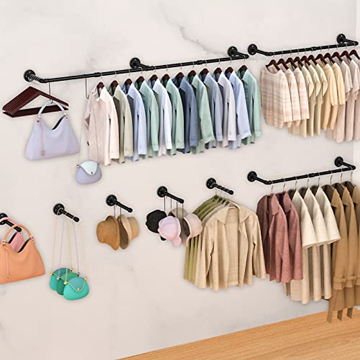 Industrial Pipe Closet Rod-13.45 Inch Wall Mounted Industrial Pipe Clothing Rack Heavy Duty Pipe Shelves for Hanging Clothes Coats Laundry Room Organizer Storage Hanger Shelf Space Saving (4Pcs )