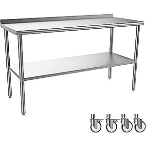 ROVSUN 60'' x 24'' Stainless Steel Table for Prep & Work,Commercial Heavy Duty Worktables & Workstations, Metal Table with Wheels for Kitchen, Restaurant,Home,Hotel