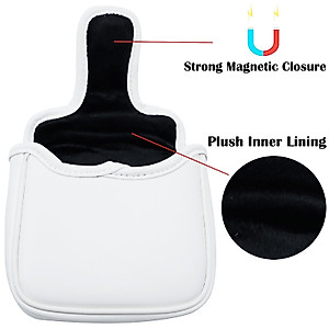 Gbourly Golf Club Lucky Shamrock Square Mallet Putter Cover Magnetic Heel Shaft PU Leather Headcover (White Shamrock)