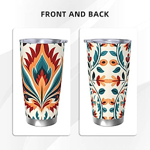 AYCZN Ethnic Mandela 20 OZ Tumbler Stainless Steel Travel Coffee Mug, Flower Floral Insulated Water Bottle with Lid and Straws Leakproof Thermal Cup