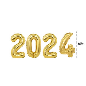 16 Inch 2024 Balloons Gold, 2024 Foil Number Balloons for 2024 New Year Eve Festival Party Supplies Graduation Decorations, Gold