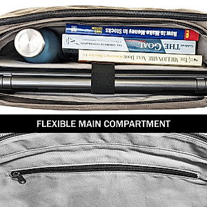 Canvas Messenger Bag for Men, Laptop Case, Satchel | Office Professionals, Travel | Waxed Canvas, Genuine Leather, Smoked Metal Hardware | Trolley Sleeve