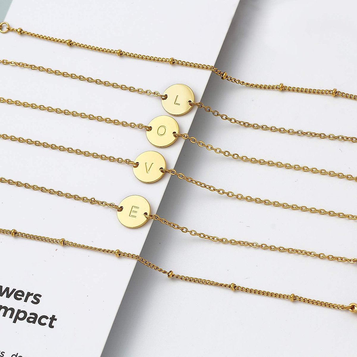 Glimmerst Initial Bracelet for Women 18K Gold Plated Stainless Steel Layered Coin Letter C Bracelet Beaded Chain Personalized Name Bracelet