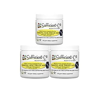 Sufficient-C High Dose Vitamin C Lemon Peach Immune-Ade Drink Mix - 125 Gram Three (3) Pack