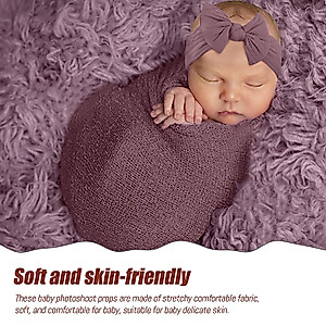 AOKE 5 PCS Newborn Photography Wrap Props Kit, Newborn Photo Props Long Ripple Wraps DIY Blanket with Flower Headbands, Purple Toddler Baby Photography Props Mat Set for Baby Boys and Girls