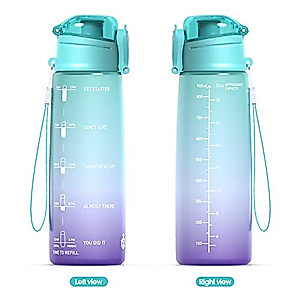 Y&3 32oz Motivational Fitness Sports Water Bottle With Time Marker, BPA Free Tritan Plastic, Leakproof Flip Top, For Gym, Outdoor, Office Work (Green/Purple Gradient, 32oz)