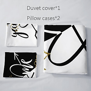 AILONEN Couple You and Me Duvet Cover Set Queen Size,3 Pieces Black and White Comforter Cover Set,Love Hearts Print Quilt Cover with 2 Pillowcases
