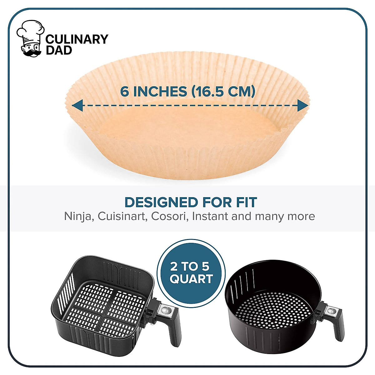 Air Fryer Liners - Designed by Dads for Most US Airfryers - Extra Strong with Maximum Crisp & Easy Cleaning - Disposable Parchment Basket Liner Sheets - (Round - 100 Pack)