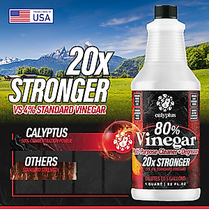 Calyptus 80% Concentrated Vinegar | Max-Performance (20X Power) | Pure Virgin Vinegar | Dynamic-Power | Home, Outdoor, Industrial Cleaner Concentrate | Makes 5 Gallons | USA Made | 32 Ounces