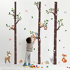 decalmile Large Birch Tree and Forest Animal Wall Decals Owl Squirrel Deer Wall Stickers Baby Nursery Kids Bedroom Living Room Wall Decor (H: 69 Inches)