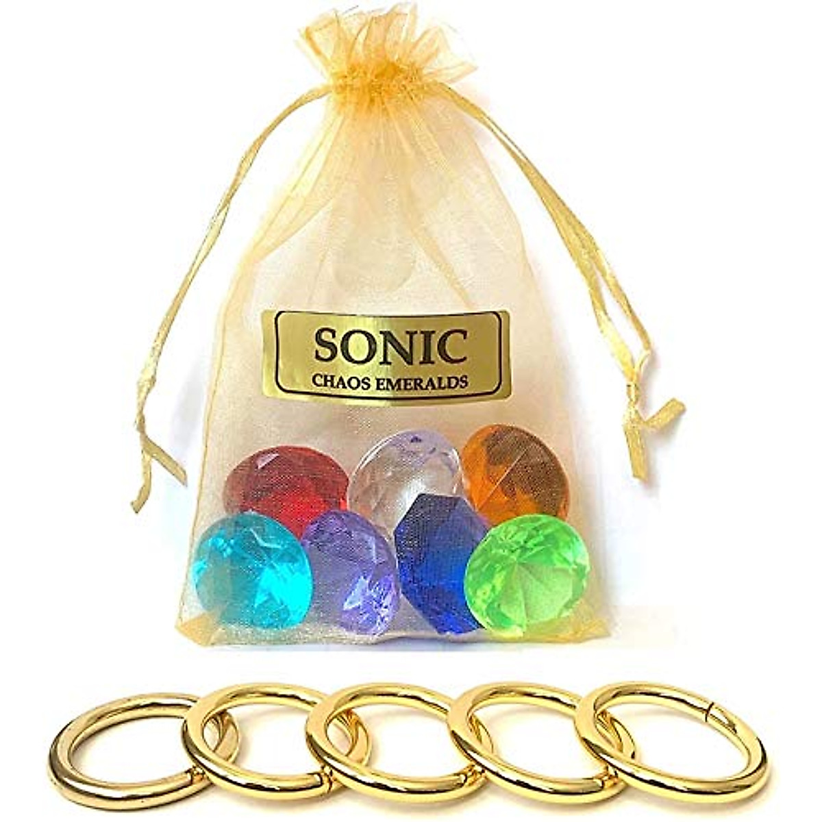More Toys SONIC - Seven Chaos Emeralds Gems & Five Power Rings - In a Gift Bag - by Ace Trendz