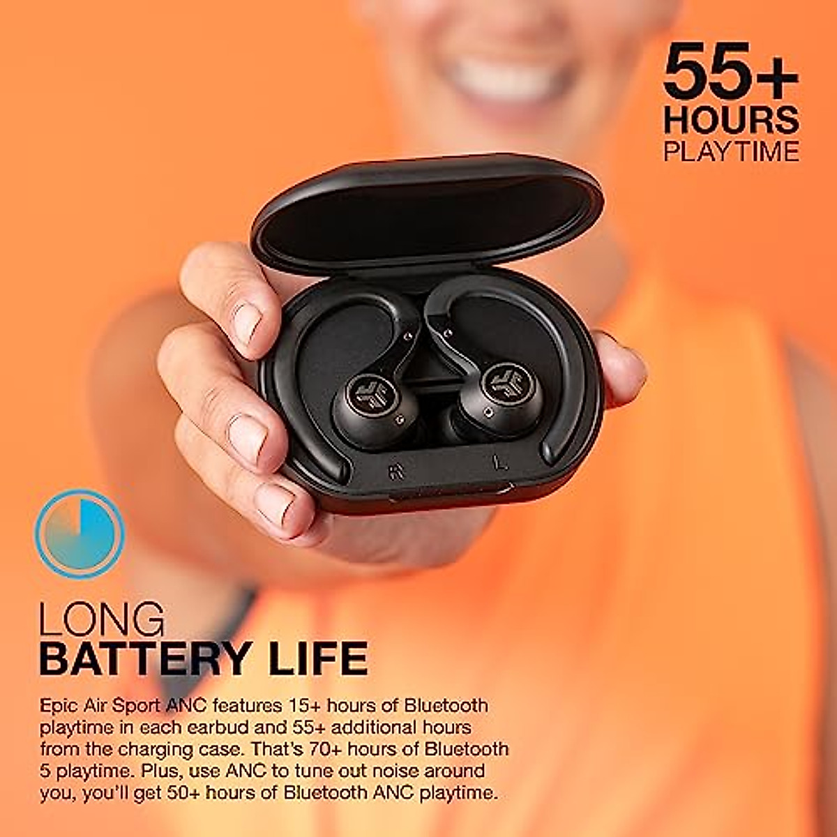 JLab Epic Air Sport ANC Gen 2 True Wireless Bluetooth Earbuds | Headphones for Working Out | IP66 Sweatproof | 15-Hour Battery Life +55-Hour Charging Case | Music Controls | 3 EQ Sound Settings | Tile