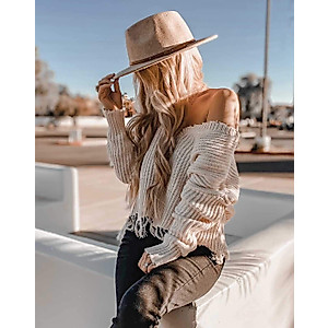 Lanzom Women Lady Classic Wool Fedora Hat Belt Buckle Wide Brim Panama Hat (Style A-Beige, One Size)