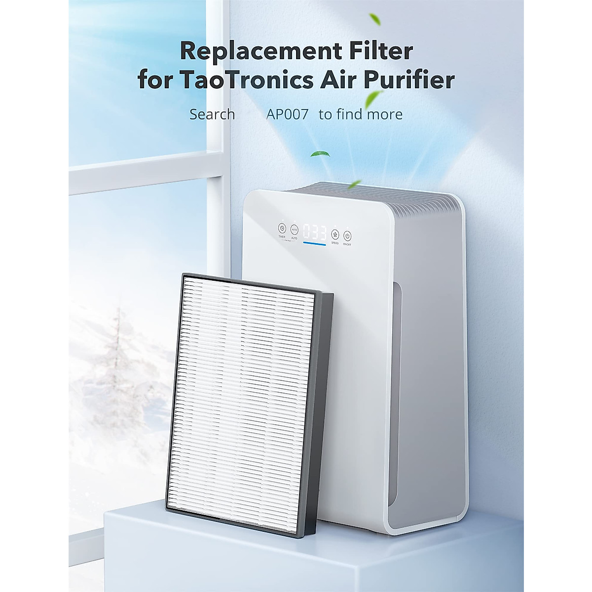 Air Purifier Replacement Filter Compatible with AP007, 3-in-1 True HEPA Filter, Pre-Filter, High-Efficiency Activated Carbon Filter, 1 Pack