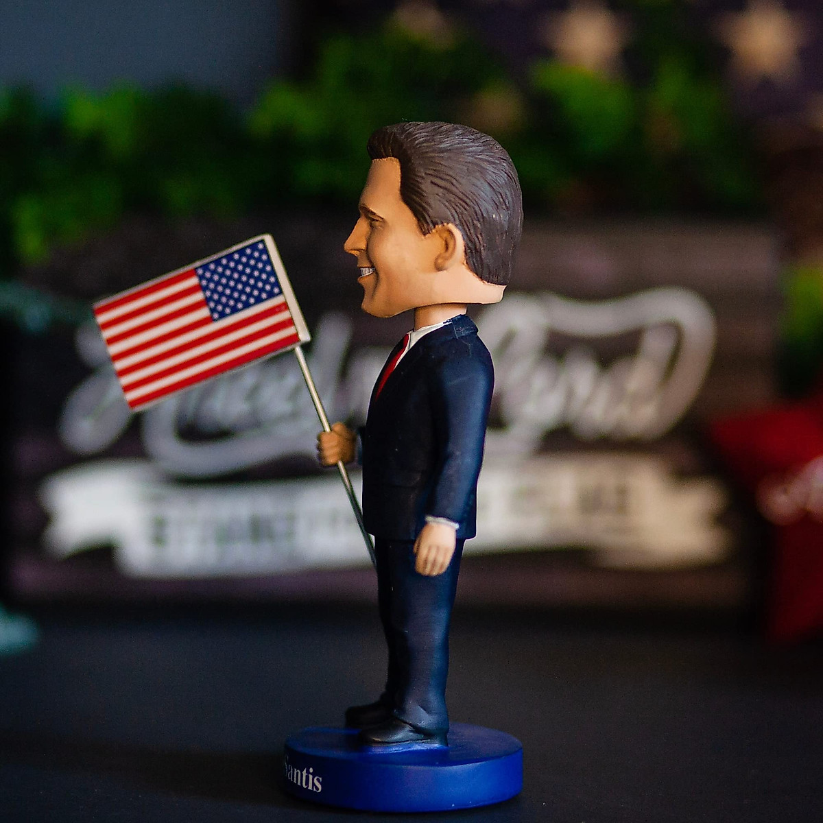 Governor Ron Desantis Bobblehead Collectible | 7” Tall Resin Figurine of Desantis Holding an American Flag | Governor Desantis Bobble