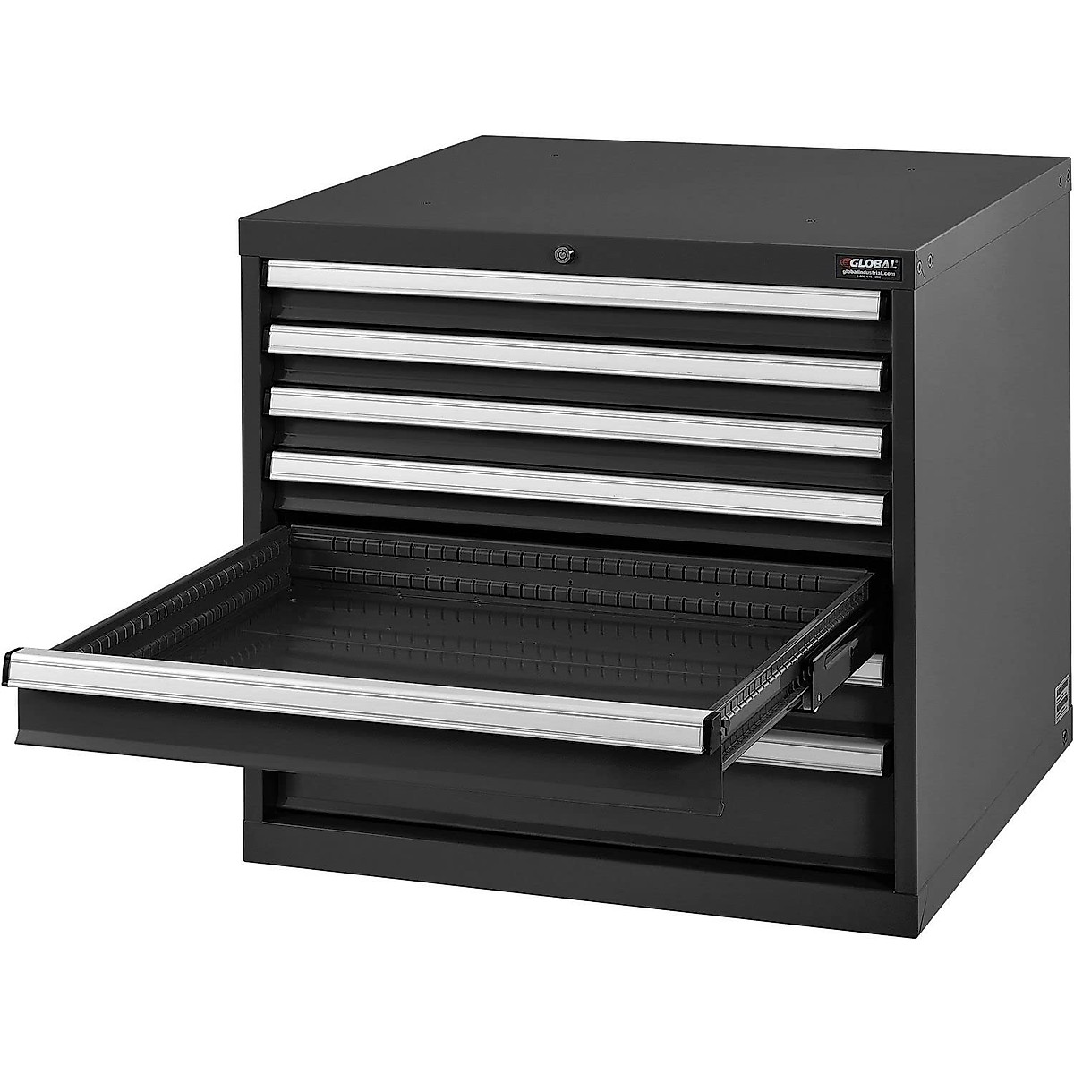 Global Industrial Modular 7 Drawer Cabinet with Lock, w/o Dividers, 30x27x29-1/2, Black