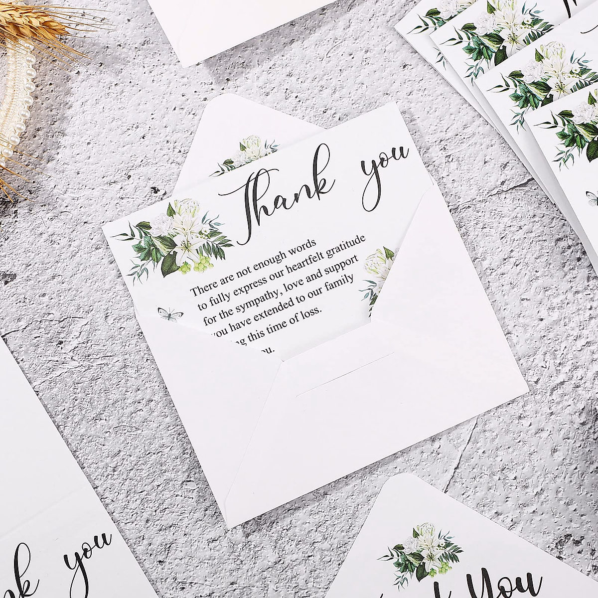 Marspark 100 Sets Funeral Thank You Cards with Envelopes and Message Thank You Sympathy Cards Inside Memorial Card Bereavement Cards with Stickers for Funeral Loved Ones Celebration of Life(Lily)
