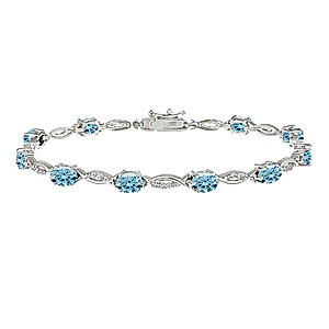 B. BRILLIANT Sterling Silver Light Blue 6x4mm Oval-Cut Tennis Bracelet Made with European Crystals