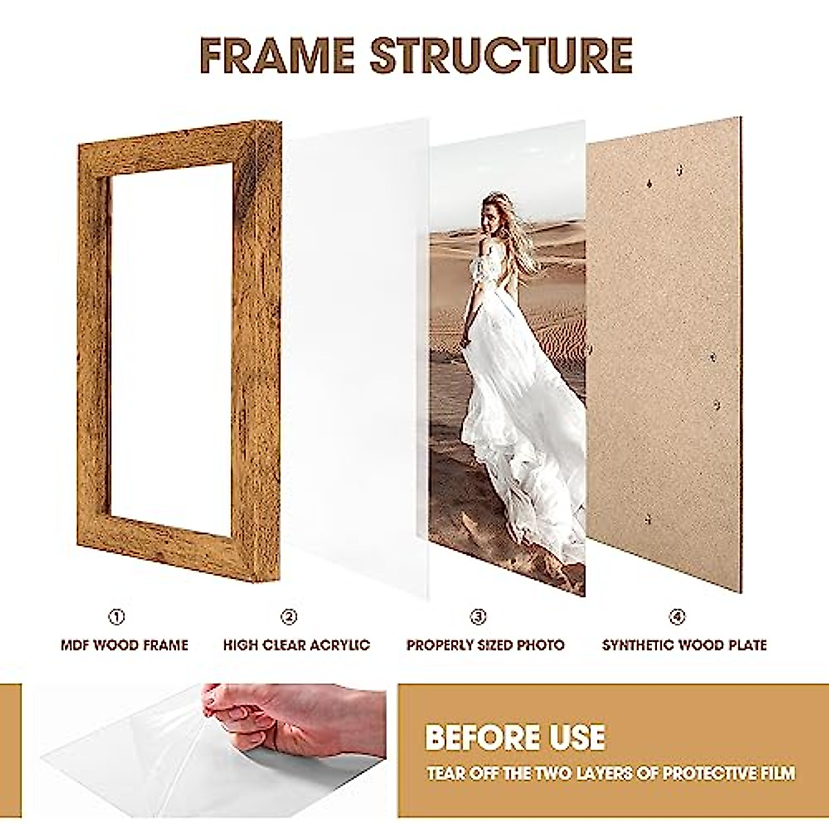 TWING 8x10 Picture Frames Set of 6, Rustic Photo Frames Collage for Wall Decor Mounting or Table Display,Home Decorative Wall Gallery Picture Photo Frame Wood Brown,Walnut