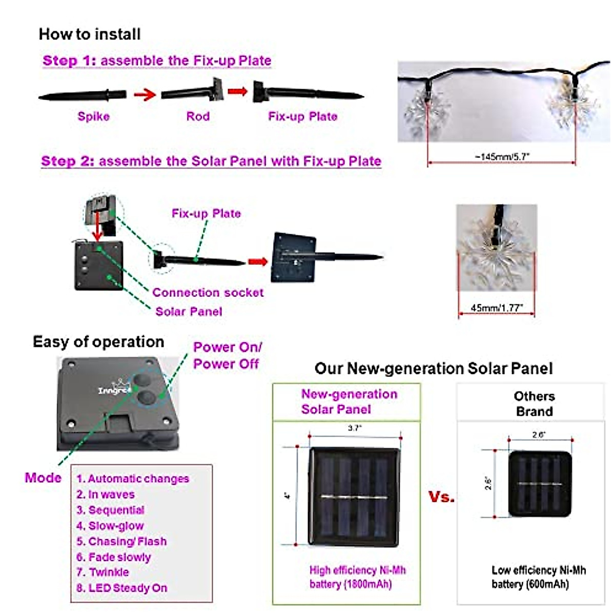 Inngree Solar Christmas String Lights Outdoor Waterproof 30 LED 20Feet Solar Snowflake Christmas Fairy Lights Decorations with 8 Lighting Modes for Garden Patio Yard Porch Wedding Party Decor(White)