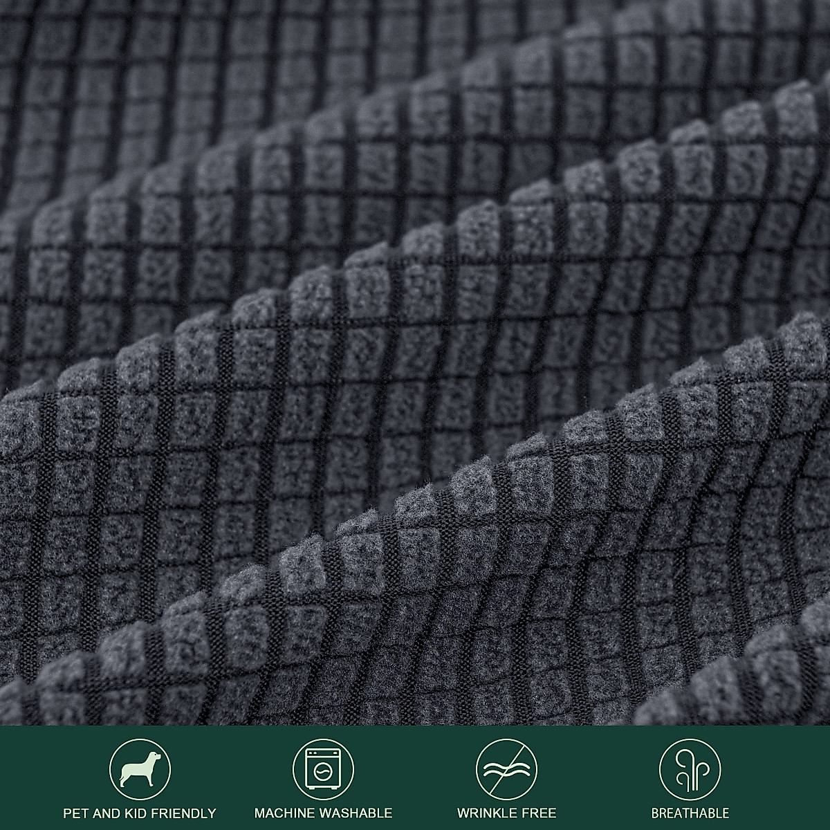 CHUN YI 3 Pieces Stretch Loveseat Sofa Cover for 2 Seater Couch, Washable Soft Sofa Slipcover with 2 Separate Seat Cushion Covers for Dogs, Checks Spandex Jacquard Fabric, Medium, Grey/Gray