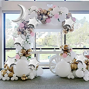 JANSONG 16 Pcs Silver Moon Star Foil Balloons Jumbo Mylar Foil Balloons Large Moon for Baby Shower Bar Theme Valentines Engagement Wedding Decors Anniversary Birthday Decorations Party Supplies