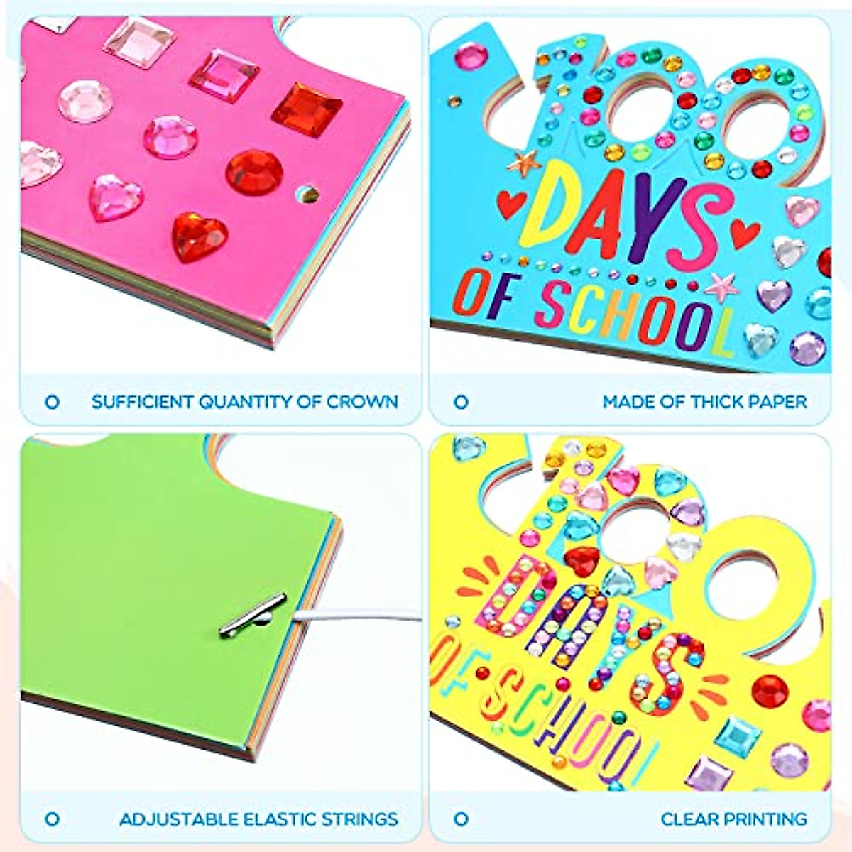 30 Pcs 100 Days Paper Crowns, 100 Day of School Rhinestones Paper Crowns for Kids 100 Days of School Decorations Party Hats for 100th Day Celebration Party Favors Supplies Classroom Decorations