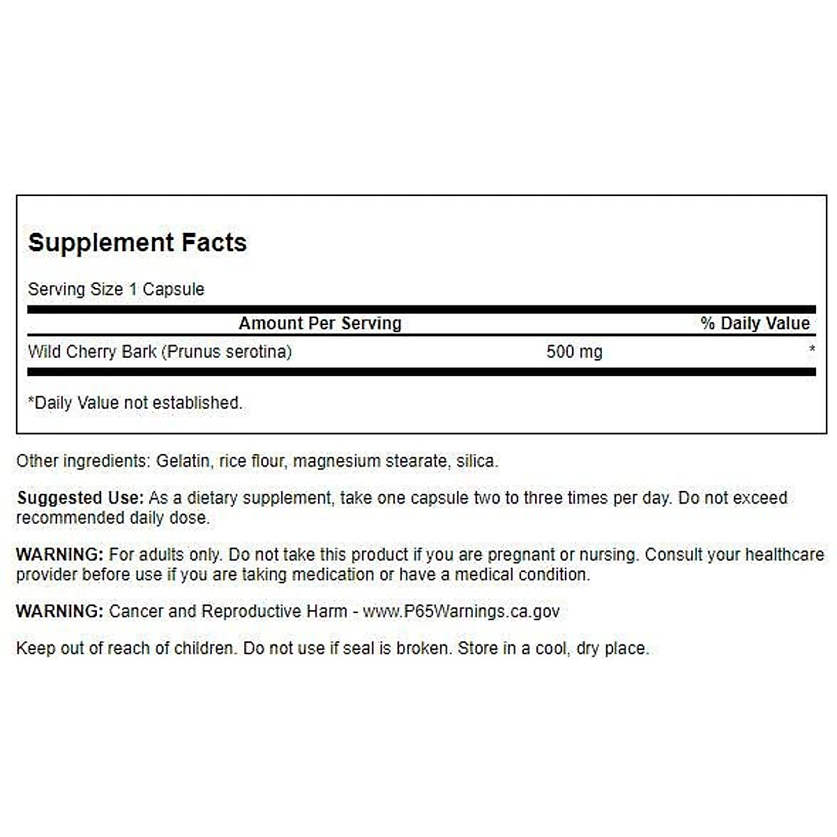 Swanson Full Spectrum Wild Cherry Bark Respiratory System Support 500 Milligrams 90 Capsules (2 Pack)