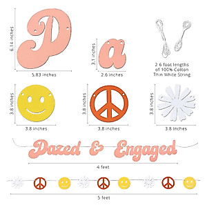 Dazed and Engaged Bachelorette Decorations Bundle with Dazed & Engaged Confused Banner and Groovy Retro Hippie Daisy, Peace Sign, and Smiley Face Garland - 24 piece set