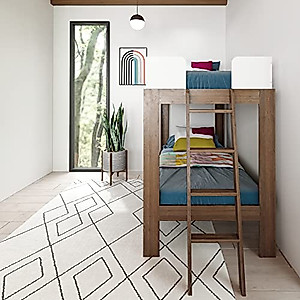 Max & Lily Bunk Bed, Mid-Century Modern Twin Bunk Bed, Solid Wood Twin-Over-Twin Bed Frame for Kids, No Box Spring Needed, Walnut/White