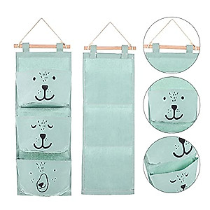 TOYANDONA Grey Wall Hanging Storage Bag Linen Farbric Over The Door Organizer Hanging Storage Pouches with 3 Pockets for Bedroom Bathroom Closet Green/ 2pcs