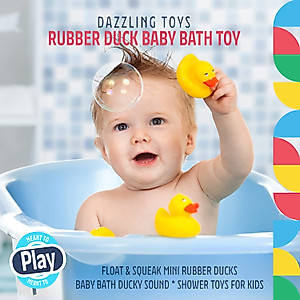 Dazzling Toys Little Rubber Ducks Yellow Mini Rubber Duckies Shower Bath Toy Bath Duck Baby Shower Toy Rubber Duck Dog Toy Baby Bath Shower Toy Miniature Ducks Pool Toys Toddler Bathtub Toy – 12Pcs