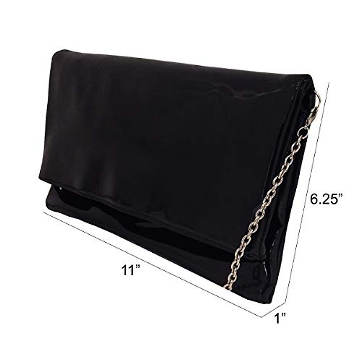 JNB Basic Patent Foldover Clutch, Black