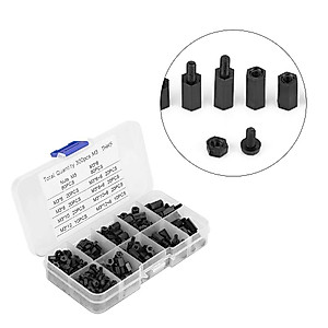 300pcs Black M3 Male Female Standoffs Screws Nuts Assortment Kit with Box Widely Used in Machinery Industry, Electronic Industry, Testing Equipment, Electric Equipment