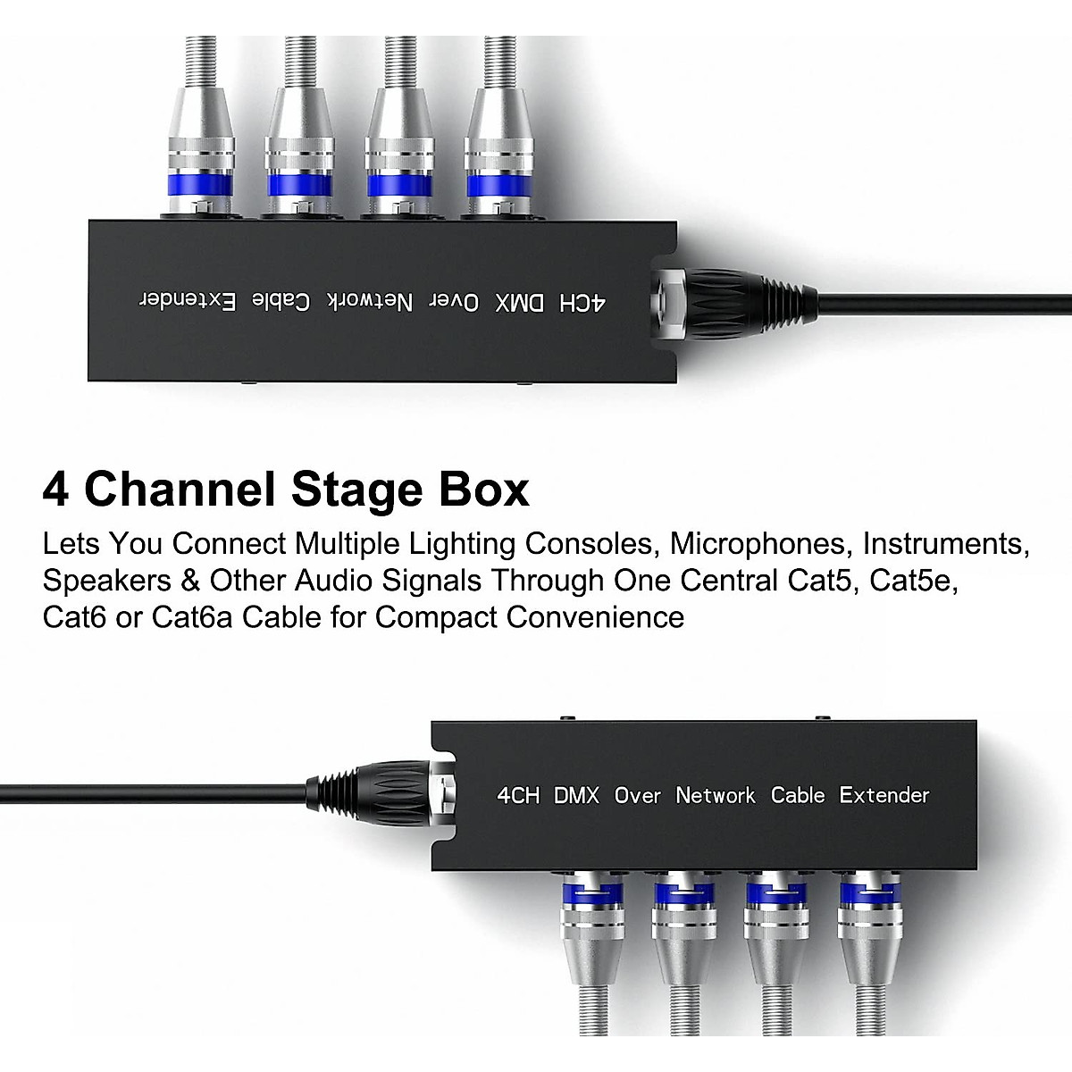 Dacimora Bundled Products of 4 Channel 3-Pin Multi Network Snake Receiver and 2-Pack 100FT XLR Microphone Cable