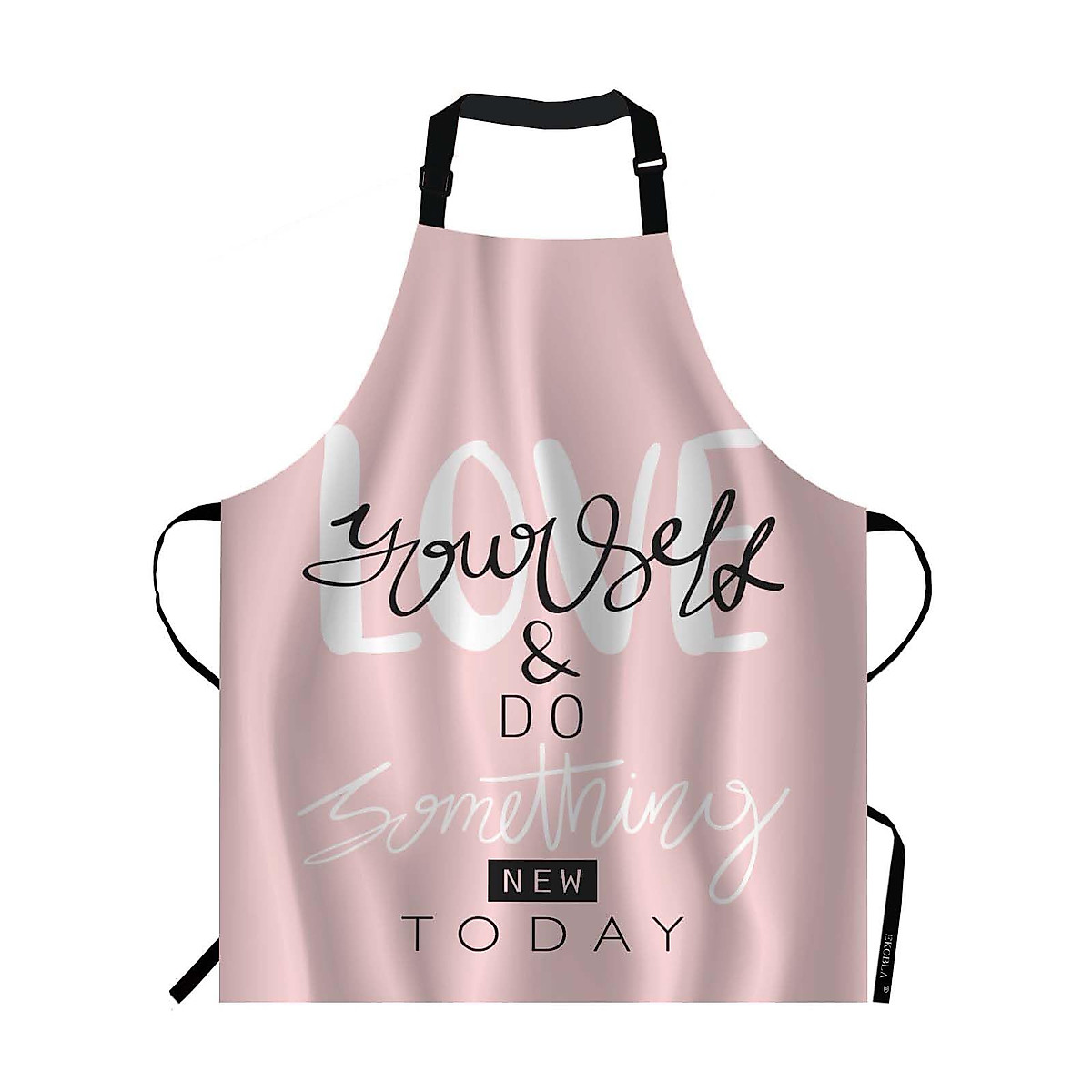EKOBLA Love Yourself Do Something New Today Aprons Motivational Inspirational Quote Hand Drawn Lettering Waterproof Resistant Chef Cooking Kitchen BBQ Adjustable Aprons for Women Men 27x31 Inch