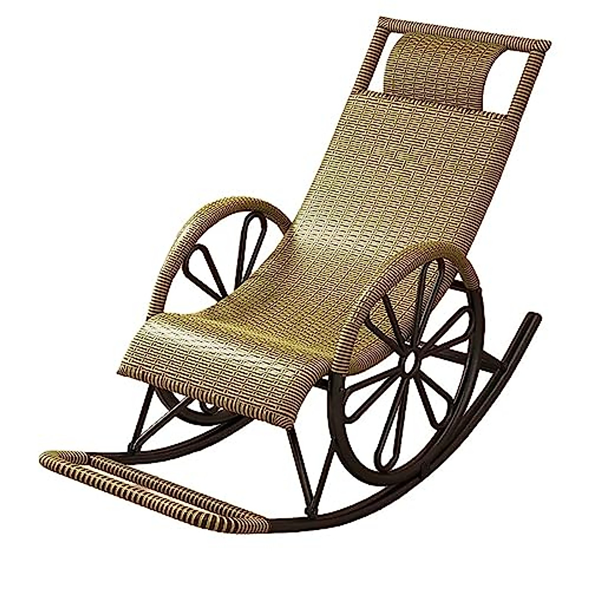 JHKZUDG PE Rattan Rocking Chairs,Zero Gravity Patio Chaise, All-Weather Wicker Rocker Chair with Steel Frame, Smooth Rocking Swing Glider Chair, for Porch Backyard Poolside,Green