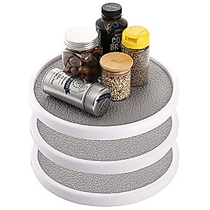 ZENFUN 3 Pack 12 Inch Lazy Susan Turntable, Non-Skid 360 Degree Rotating Tray Basics Spinning Spices Organizer for Pantry, Cabinet, Refrigerator, Bathroom, Gray Lining